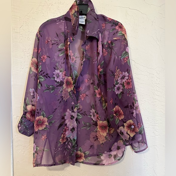 BonWorth | Tops | 45sheer Purple Floral Blouse | Poshmark